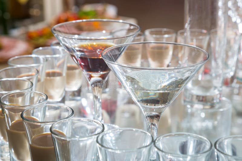 Alcoholic Cocktails on a Glass Surface, Banquet Table. Stock Image ...