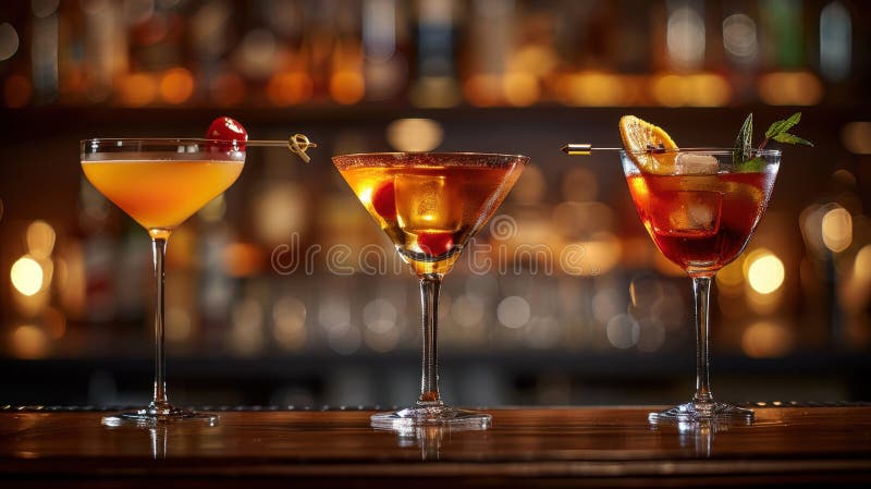 Alcoholic Cocktails in Glasses Standing on the Table Stock Photo ...