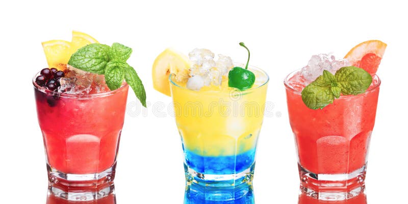Alcoholic Cocktails Isolated on White Stock Photo - Image of collection ...