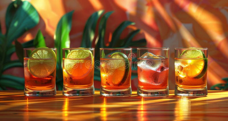 Alcoholic Drinks. Alcoholic Cocktails on Colored Background Stock Photo ...