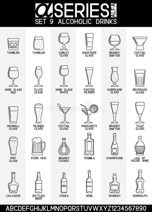 Alcoholic Drinks Icons Vector Set. Alcohol Illustration Symbol ...