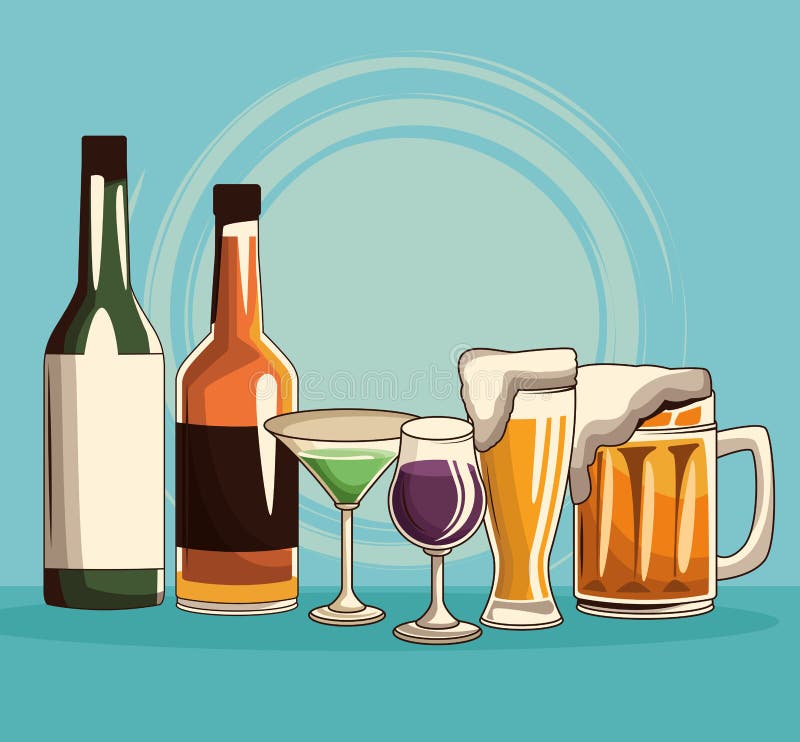 Alcoholic drinks isolated stock vector. Illustration of retro - 139874027