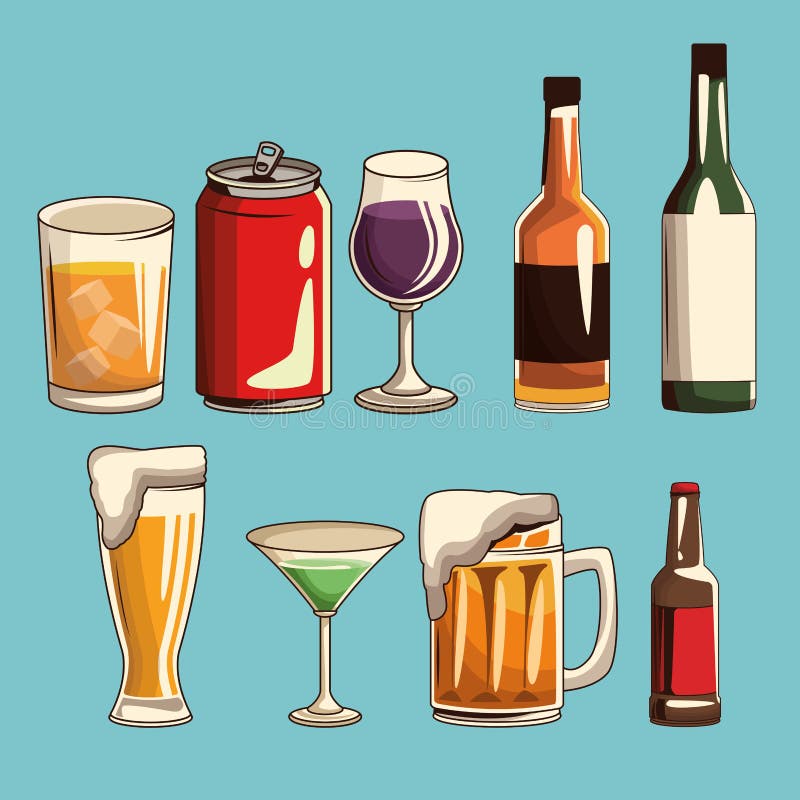 Alcoholic drinks isolated stock vector. Illustration of decorative ...