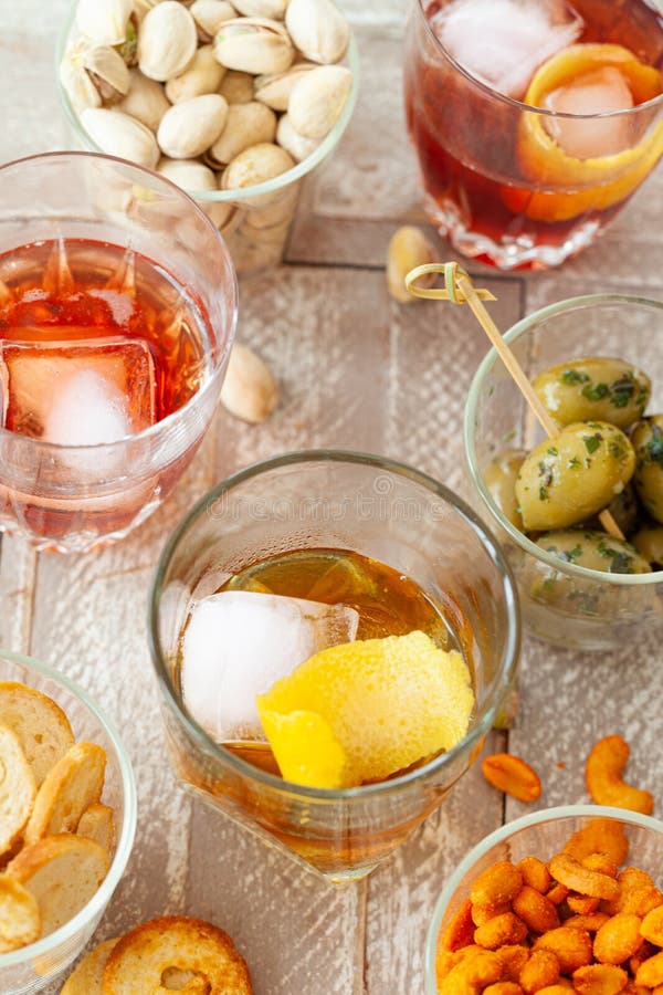 Alcoholic Drinks and Salty Snacks Stock Photo - Image of peanuts ...