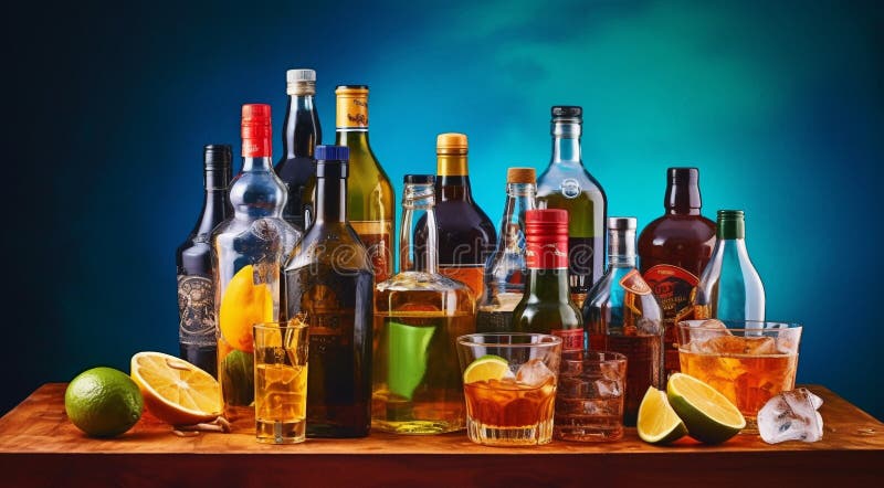 Alcoholic Drinks on the Table, Alcoholic Drinks on Abstract Background ...