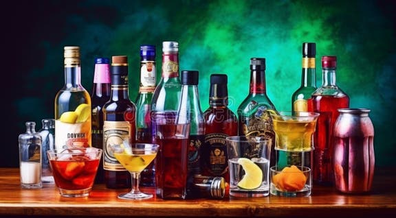 Alcoholic Drinks on the Table, Alcoholic Drinks on Abstract Background ...