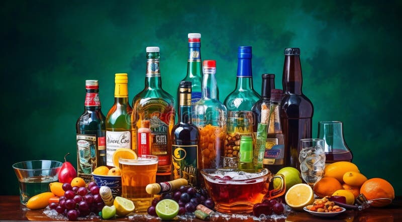 Alcoholic Drinks on the Table, Alcoholic Drinks on Abstract Background ...