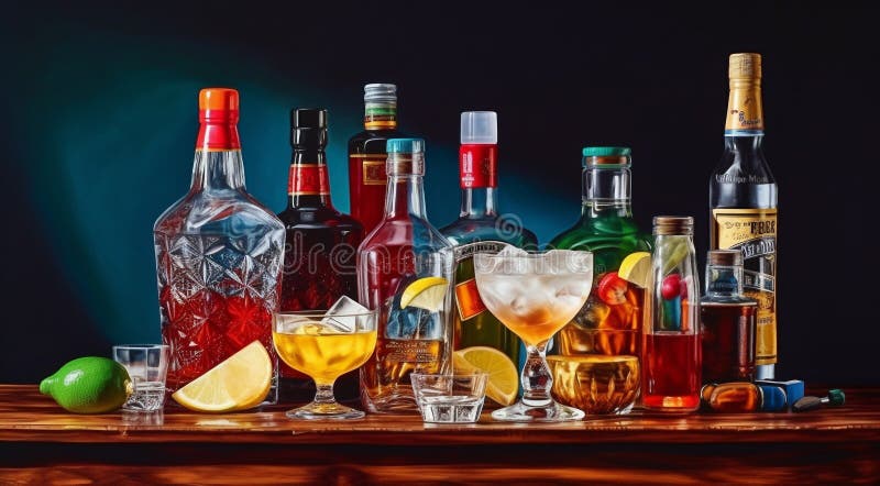 Alcoholic Drinks on the Table, Alcoholic Drinks on Abstract Background ...