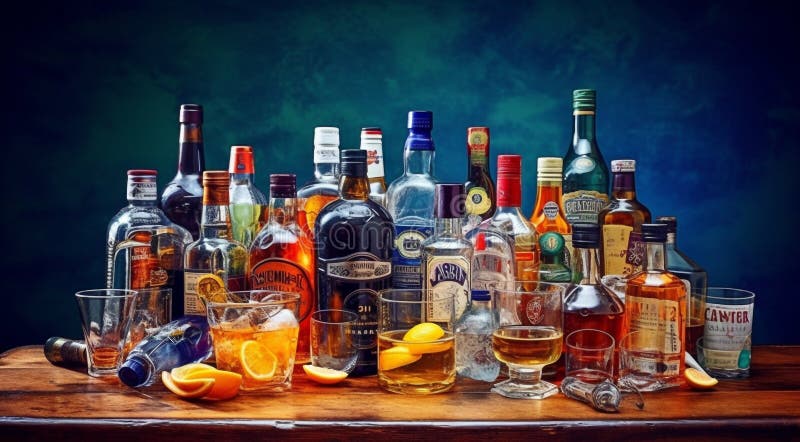 Alcoholic Drinks on the Table, Alcoholic Drinks on Abstract Background ...