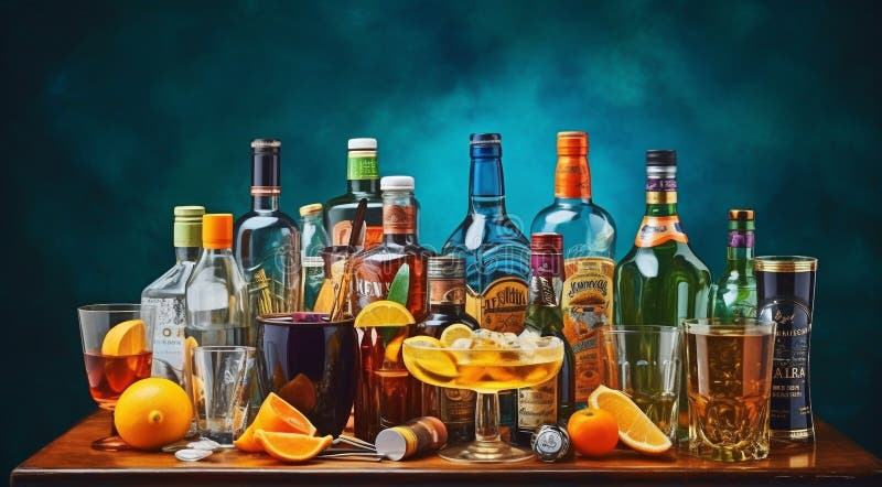 Alcoholic Drinks on the Table, Alcoholic Drinks on Abstract Background ...