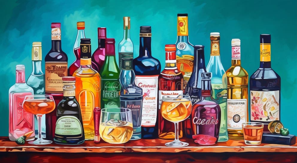 Alcoholic Drinks on the Table, Alcoholic Drinks on Abstract Background ...