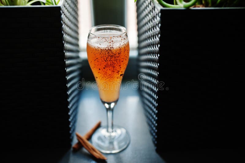 Alcoholic Long Cocktail with Cinnamon at Bar Table. Stock Image - Image ...