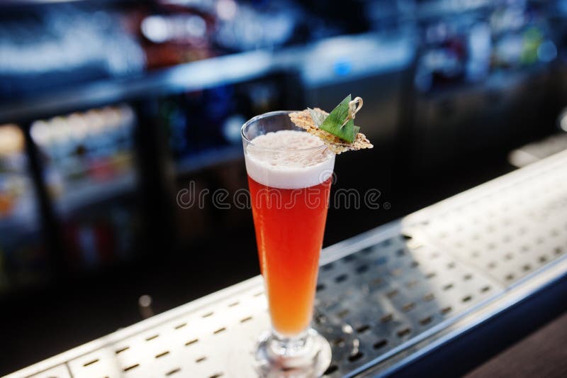 Alcoholic Long Cocktail in Glass at Bar Table. Stock Photo - Image of ...