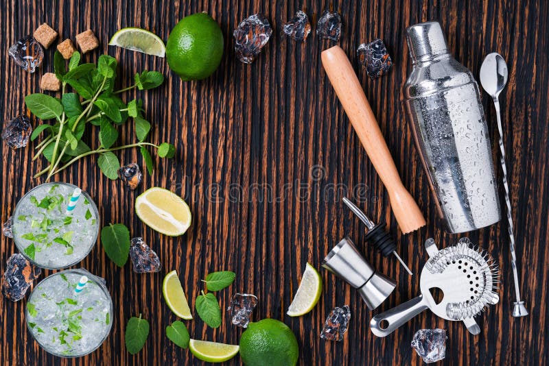Alcoholic Mojitos and Bartending Tools Stock Image - Image of equipment ...