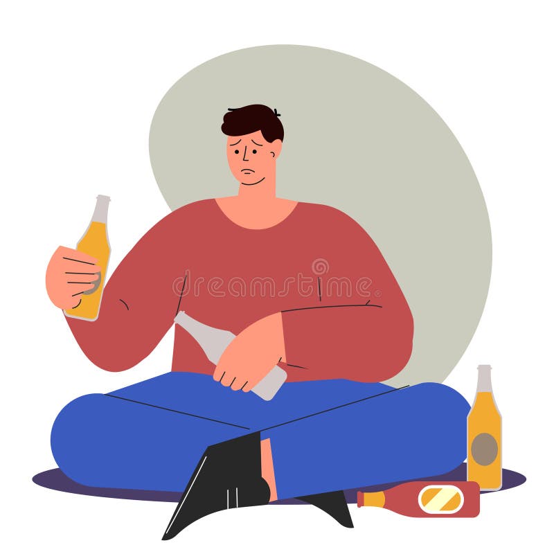 Alcoholism Problem Vector Illustration. Man with Substance Abuse Issue ...
