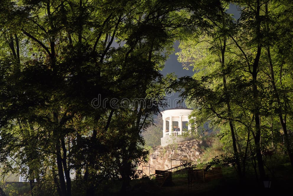 Alcove in the Forest in a Spring Park at Night Stock Photo - Image of ...