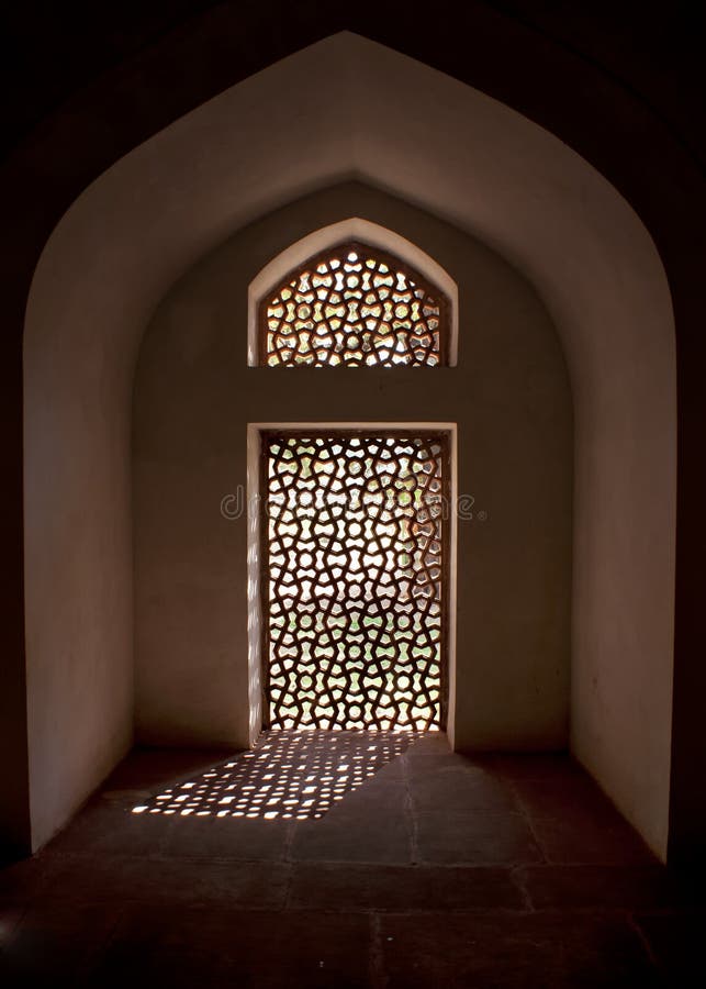 Alcove with Stone Screen in Window at the Humayun Stock Image - Image ...