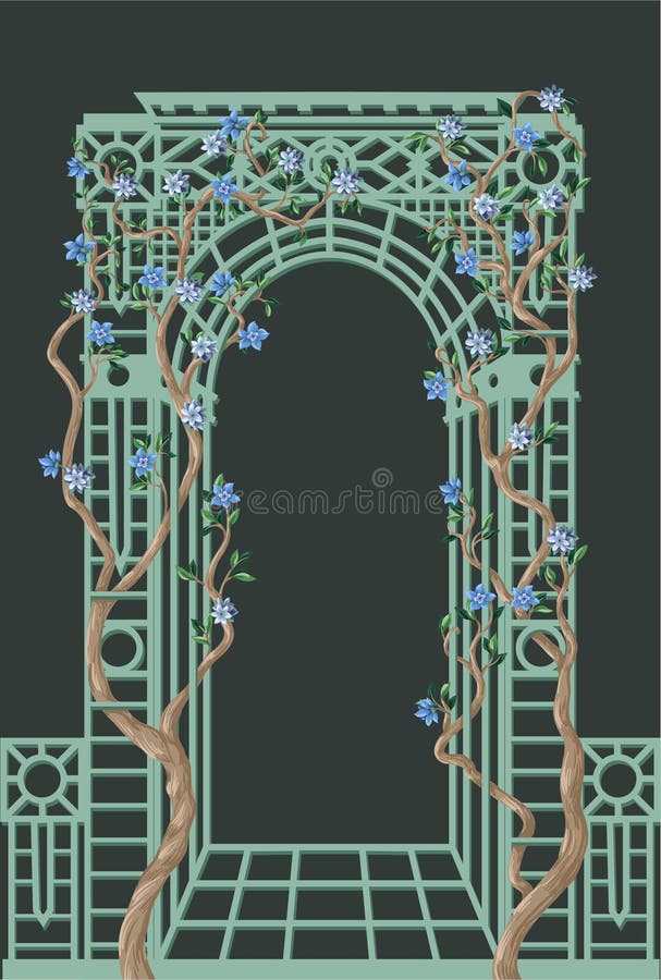 Alcove and Trees with Flowers in Chinoiserie Style. Vector. Stock ...
