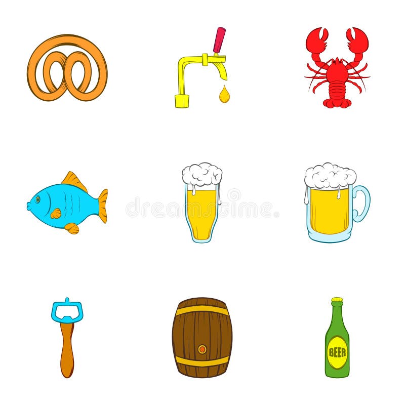 Ale Icons Set, Cartoon Style Stock Illustration - Illustration of full ...