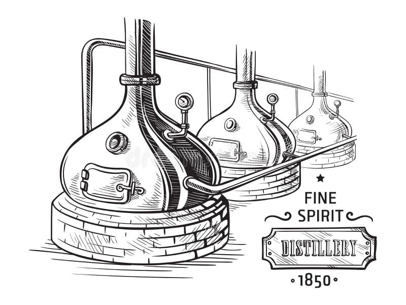 Alembic Still for Making Alcohol Inside Distillery Sketch Stock Vector ...