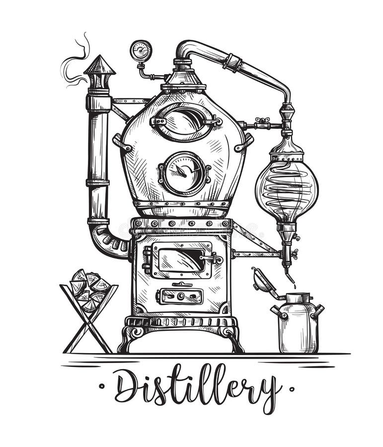 Alembic Still for Making Alcohol Inside Distillery Sketch Stock Vector ...
