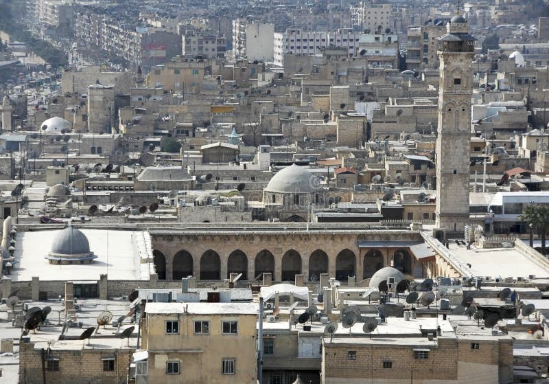 Aleppo Great Mosque from the Citadel Stock Photo - Image of abbey ...