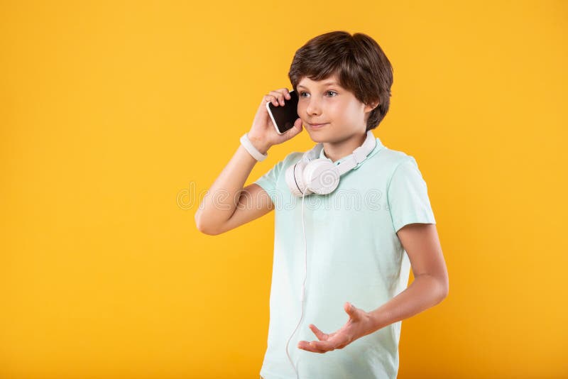 Alert Child Talking on the Phone Stock Image - Image of development ...