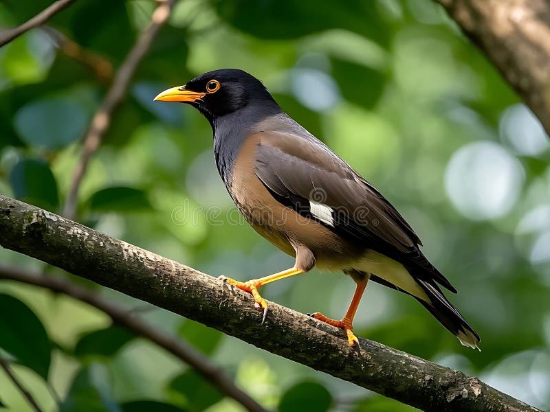Alert Common Myna in the Wild Stock Illustration - Illustration of ...