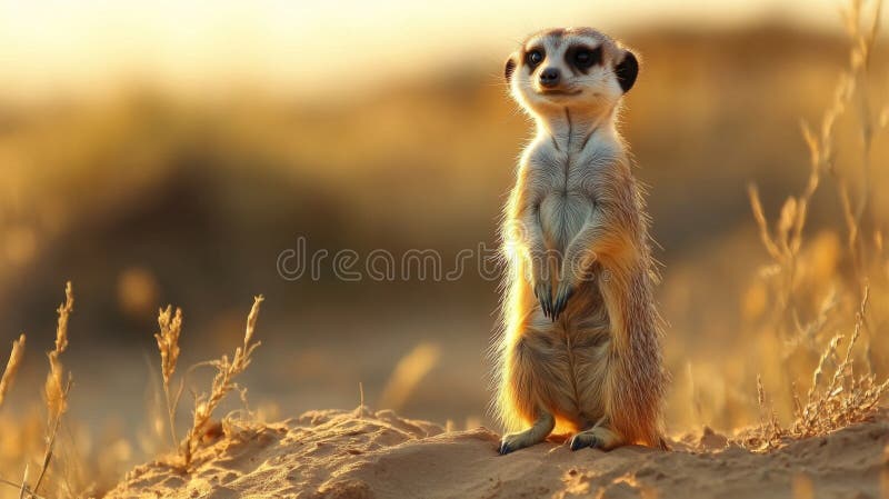 Alert Meerkat at Sunset in African Savanna Stock Illustration ...