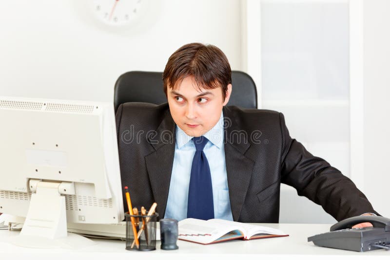 Alert Modern Businessman Looking in Corner Stock Image - Image of ...