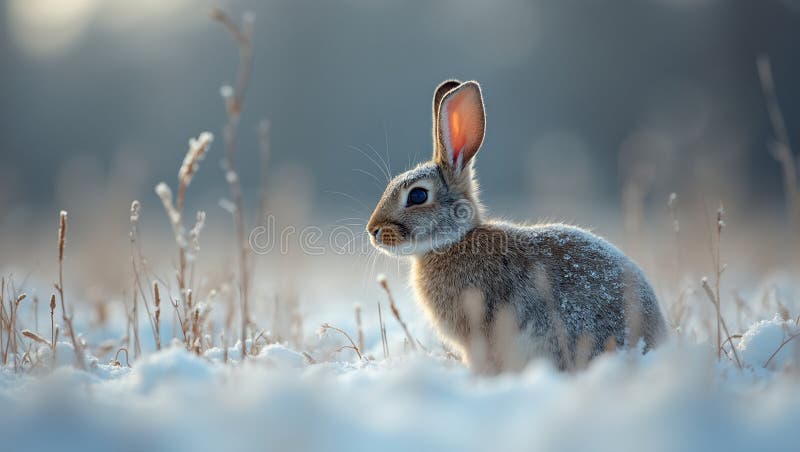 Alert Rabbit in Frozen Field Symbolizing Wildlife Vulnerability Stock ...