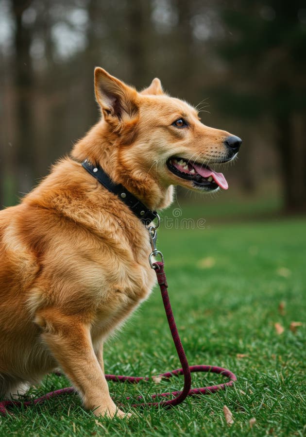 Alert Red Dog Sitting on Green Grass in Park Stock Illustration ...