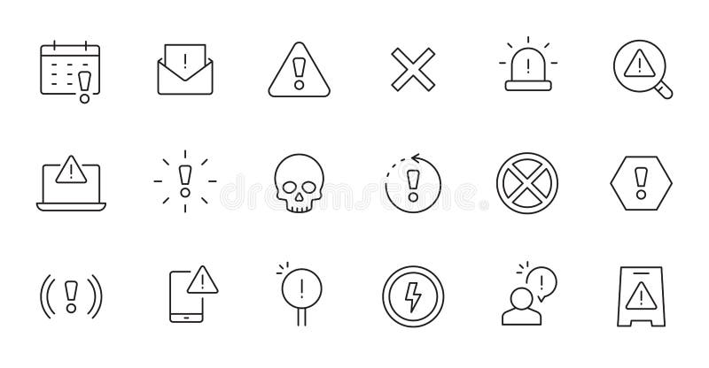 Alert, Risk Sign Line Icon Set. Caution, Warning, Exclamation Mark Thin ...