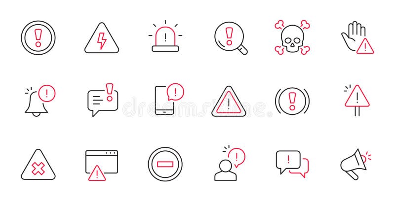 Alert, Risk Sign Line Icon Set. Caution, Warning, Exclamation Mark Thin ... Alert, Risk Sign Line Icon Set. Caution, Warning, Exclamation Mark Thin ...