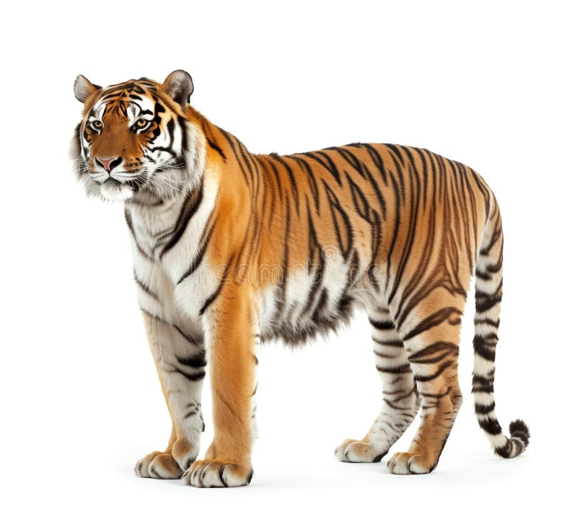 Alert Tiger Glancing Sideways on White Stock Image - Image of predator ...