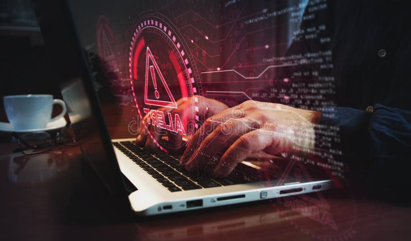Alert Warning Symbol and Man Typing Keyboard Stock Illustration ...
