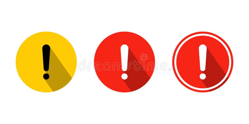 Alert Warning Icon Set in Flat Design. Exclamation Mark Sign on Circle ...