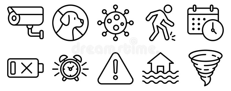 Alert and Warning Icon Set Line Style Collection Representing Caution ...