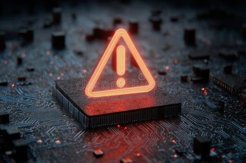 An Alert Warning Sign on a Digital Circuit Board Indicates the Threat ...