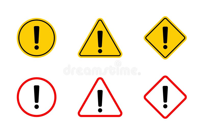 Alert Warning Sign Icon Set in Flat Design. Attention, Danger Symbol ...