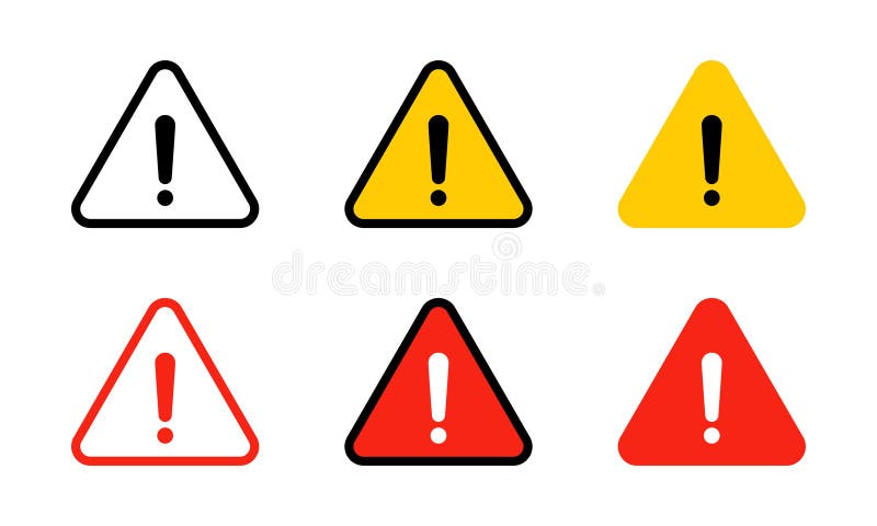 Alert Warning Sign Icon Set in Flat Design. Exclamation Mark on ...