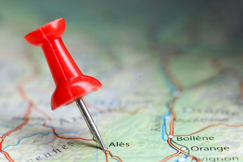 Ales, France pin on map stock image. Image of concept - 341876405