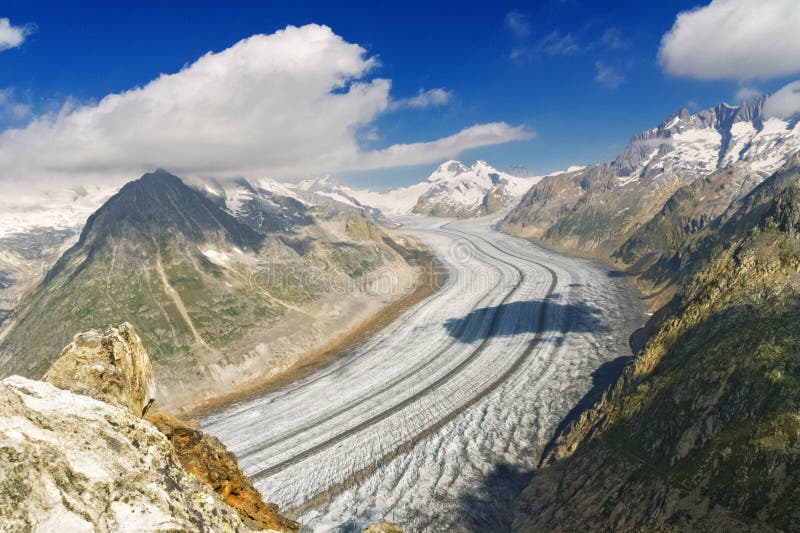 Aletsch Glacier in Alps, Summer in Mountains Stock Photo - Image of ...