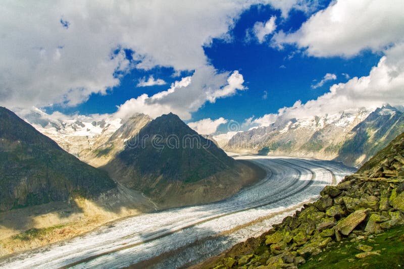 Aletsch Glacier in Alps, Summer in Mountains Stock Photo - Image of ...