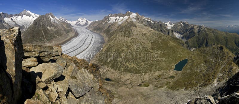 Aletsch Glacier - Panoramic View Stock Image - Image of heritage ...