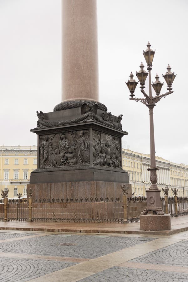 Alexander Column on Palace Square in the Rain in St. Petersburg ...
