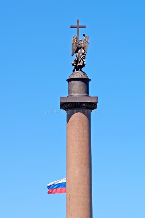 Alexander Column and Russian Flag. St Stock Photo - Image of flutters ...