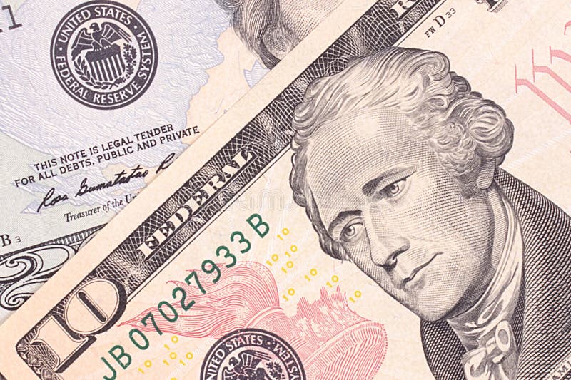 Alexander Hamilton Face on US Ten or 10 Dollars Bill Macro, United ...