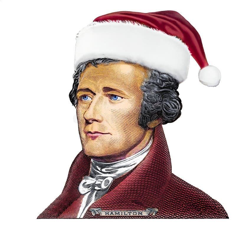 Alexander Hamilton from US 10 Dollar Banknote in Santa Claus Hat Stock ...