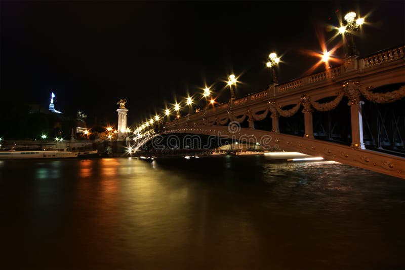 The Alexander III Bridge at Night - Paris, France Stock Photo - Image ...